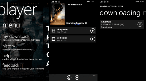 Watch flash-embedded movies with Flash Movie Player for Windows Phone