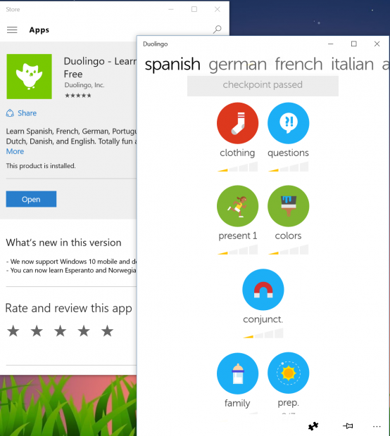 Duolingo updated to add support for Windows 10