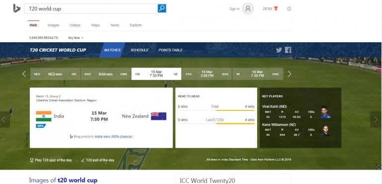 Bing announces Cricket oriented search features for the T20 Cricket ...