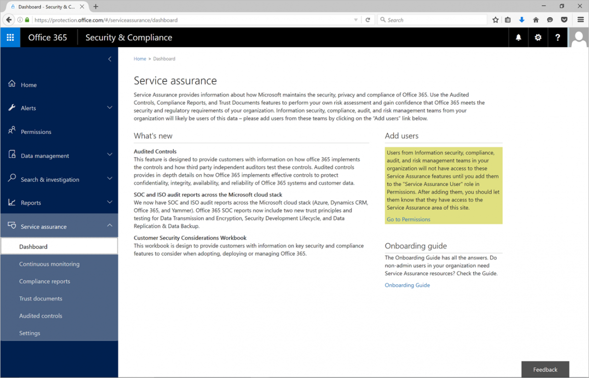 Microsoft releases Service Assurance Dashboard in Office 365 Security ...