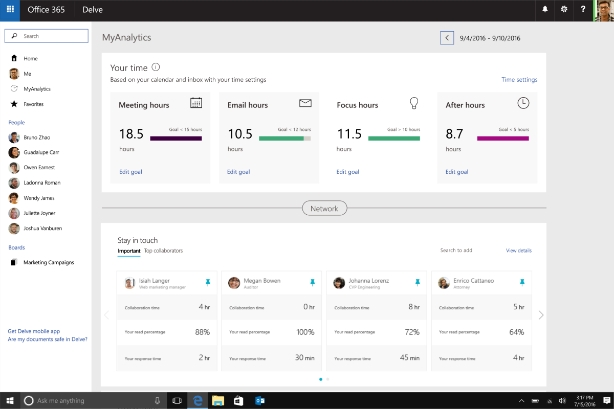 Microsoft renames Delve Analytics to MyAnalytics, announces new features
