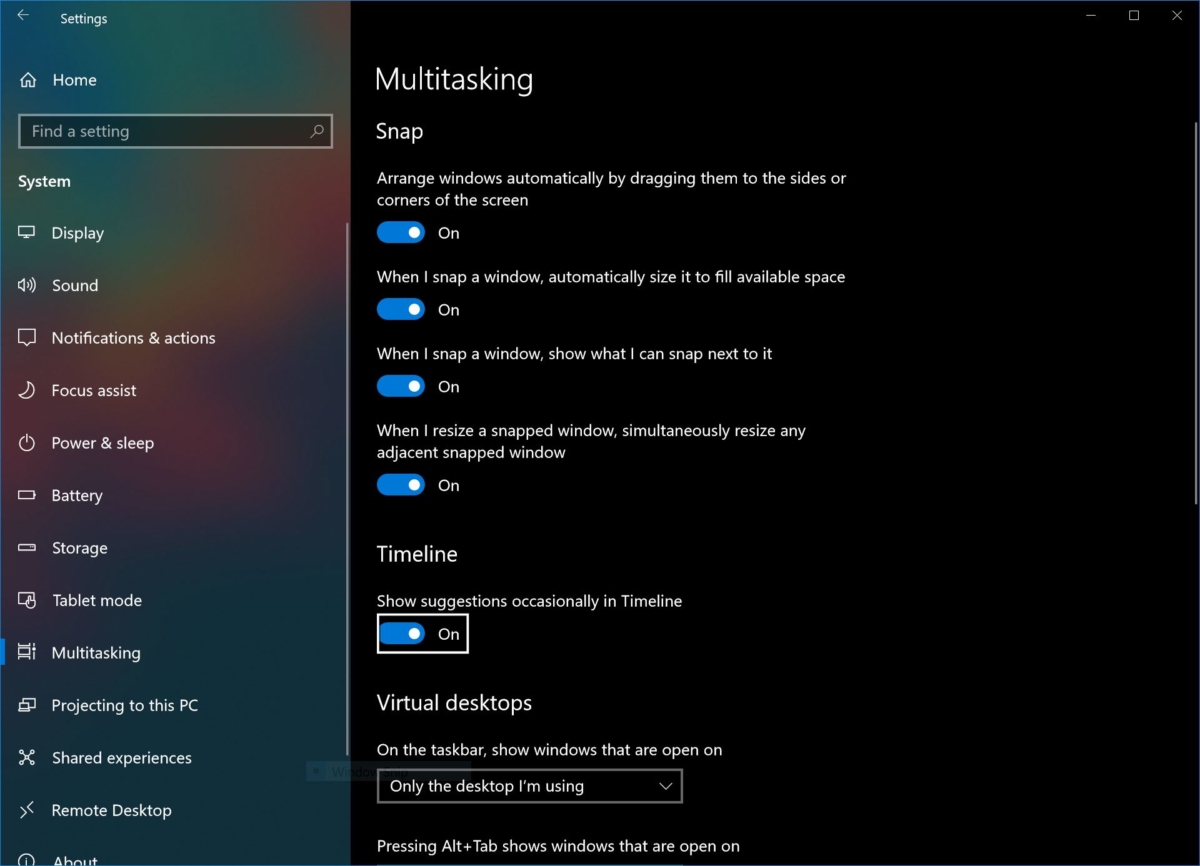 How to manage Timeline in the Windows 10 April Update