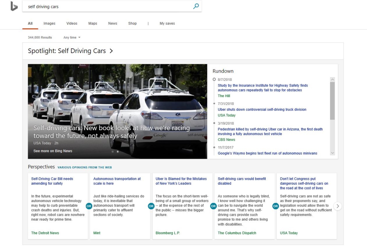 Microsoft Bing's new spotlight feature provides overviews of news topics