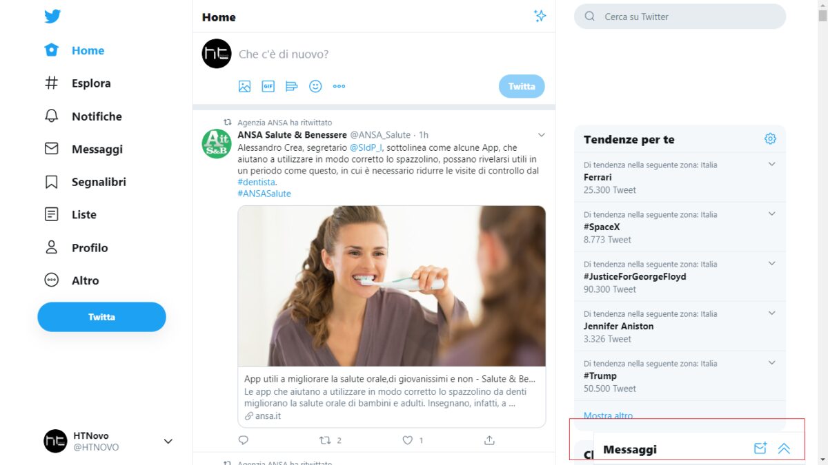 Twitter introduces new Messages section