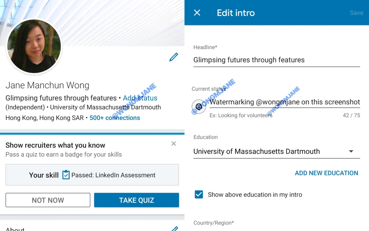 LinkedIn working on adding secondary "Current Status" to the app