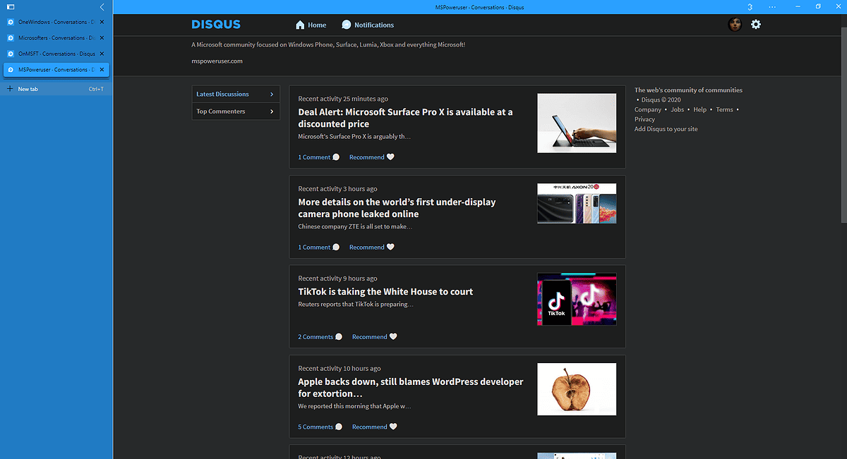 This is what Microsoft's vertical tabbed PWA UI for Edge looks like