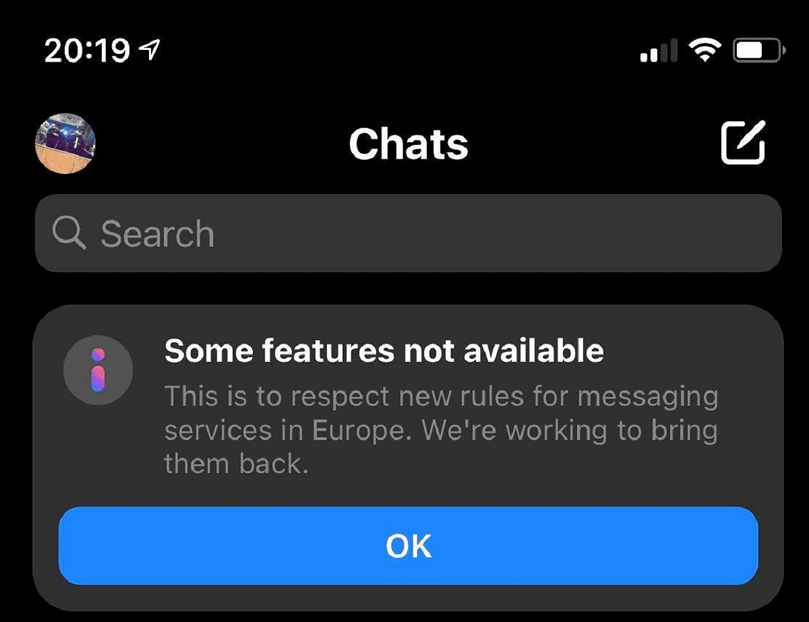 Facebook Messenger/ Instagram says "Some features not available". Here ...