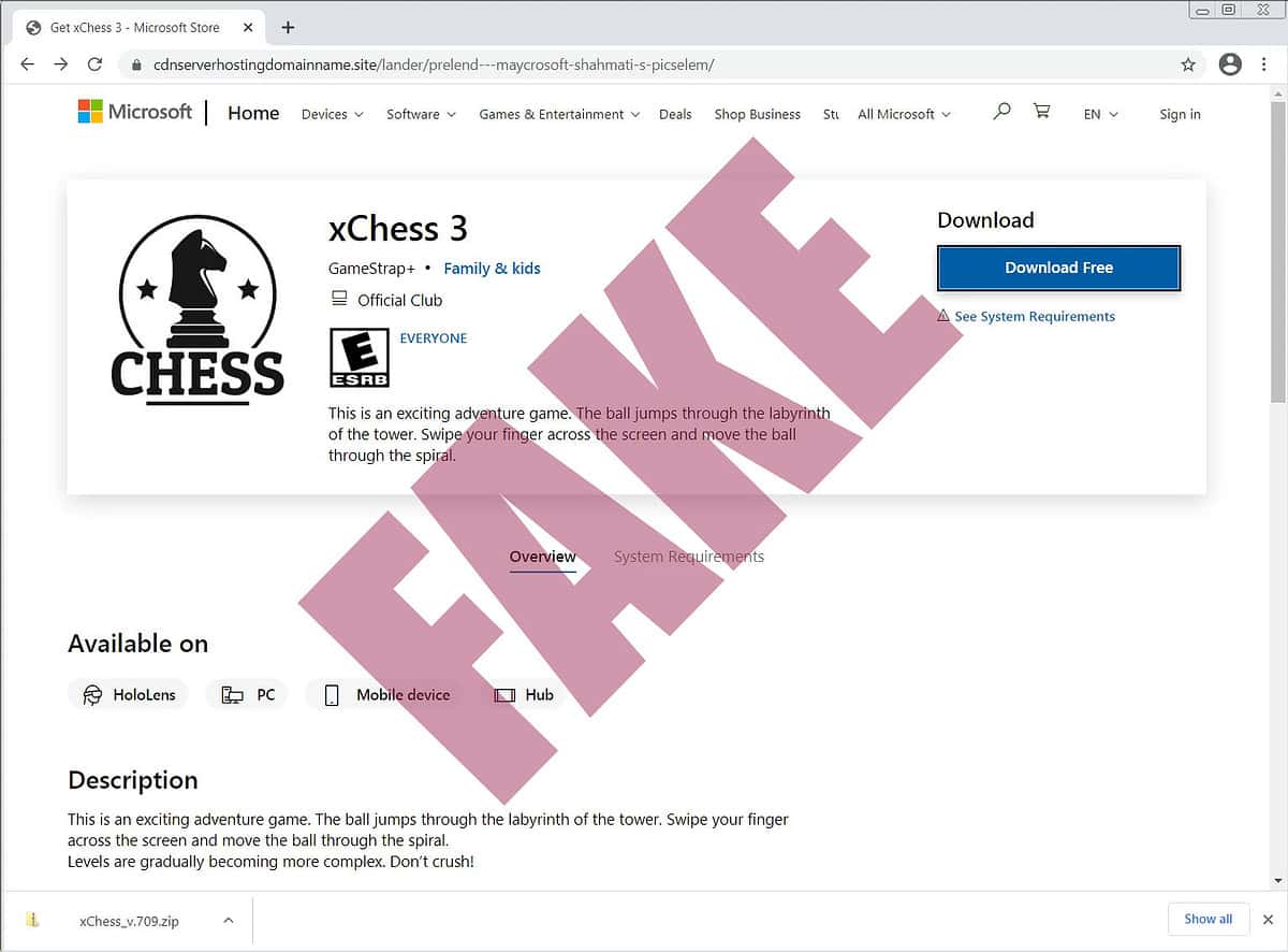 Malware authors are creating fake Microsoft Store pages