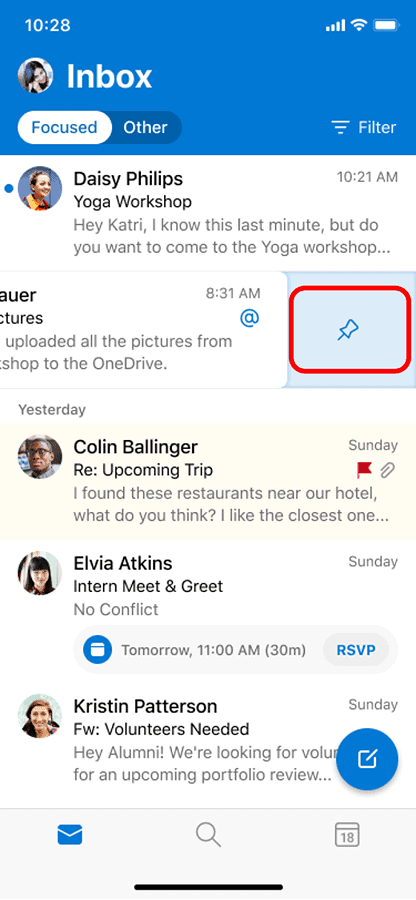 Pinned messages coming soon to Outlook on iOS and Android