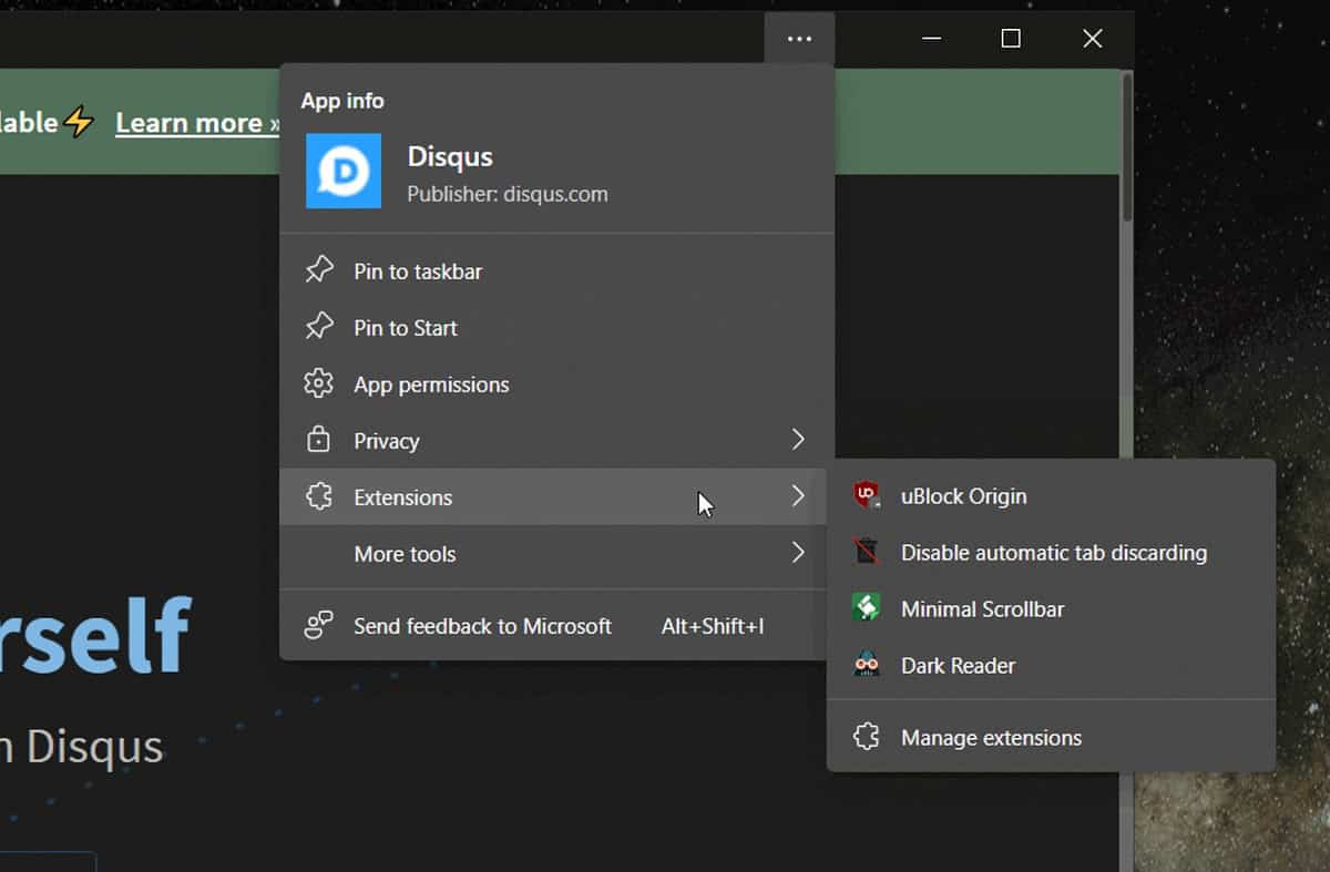Microsoft redesigns Edge PWA app menu