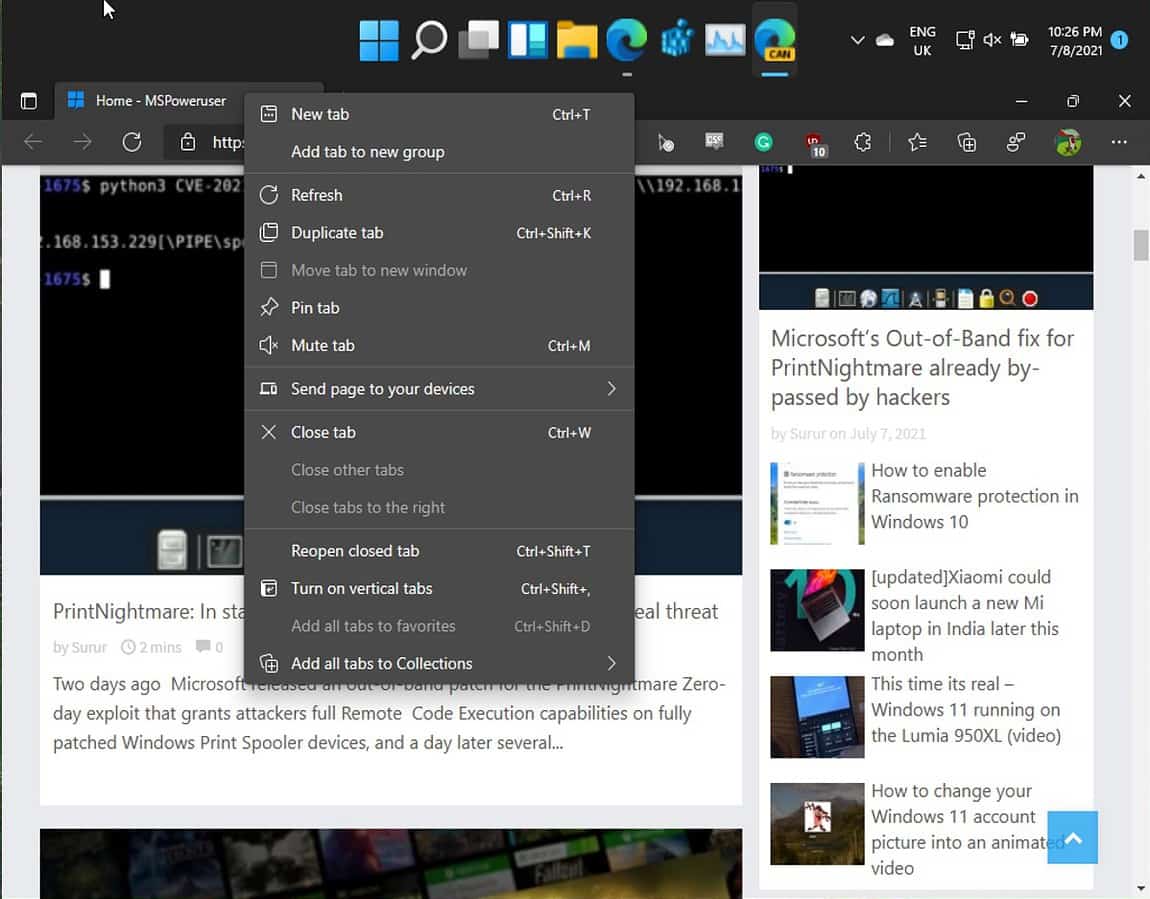 Edge Canary has a new Windows 11 "visual update" flag
