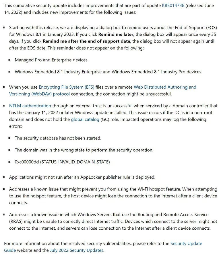 Microsoft releases Windows 8.1 (KB5015874) and Windows 7 (KB5015861 ...