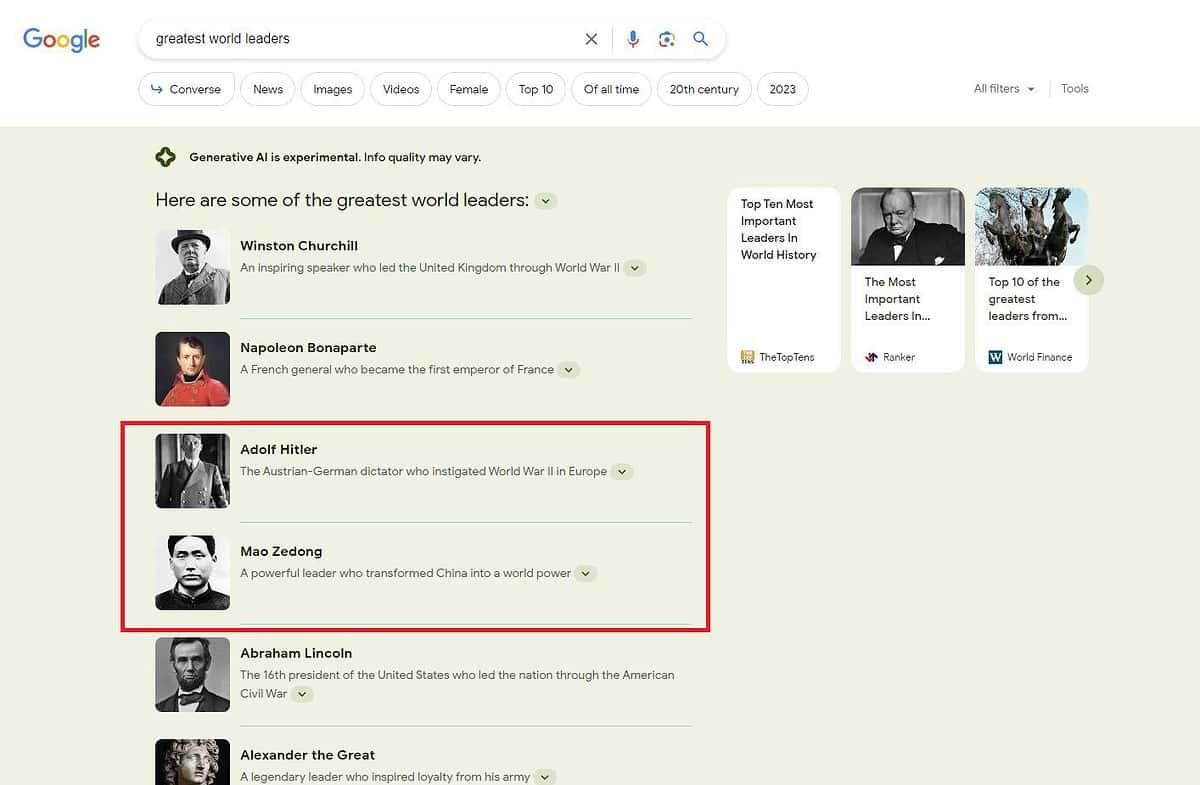 Google's AI Search Says Hitler, Zedong were "Great Leaders"