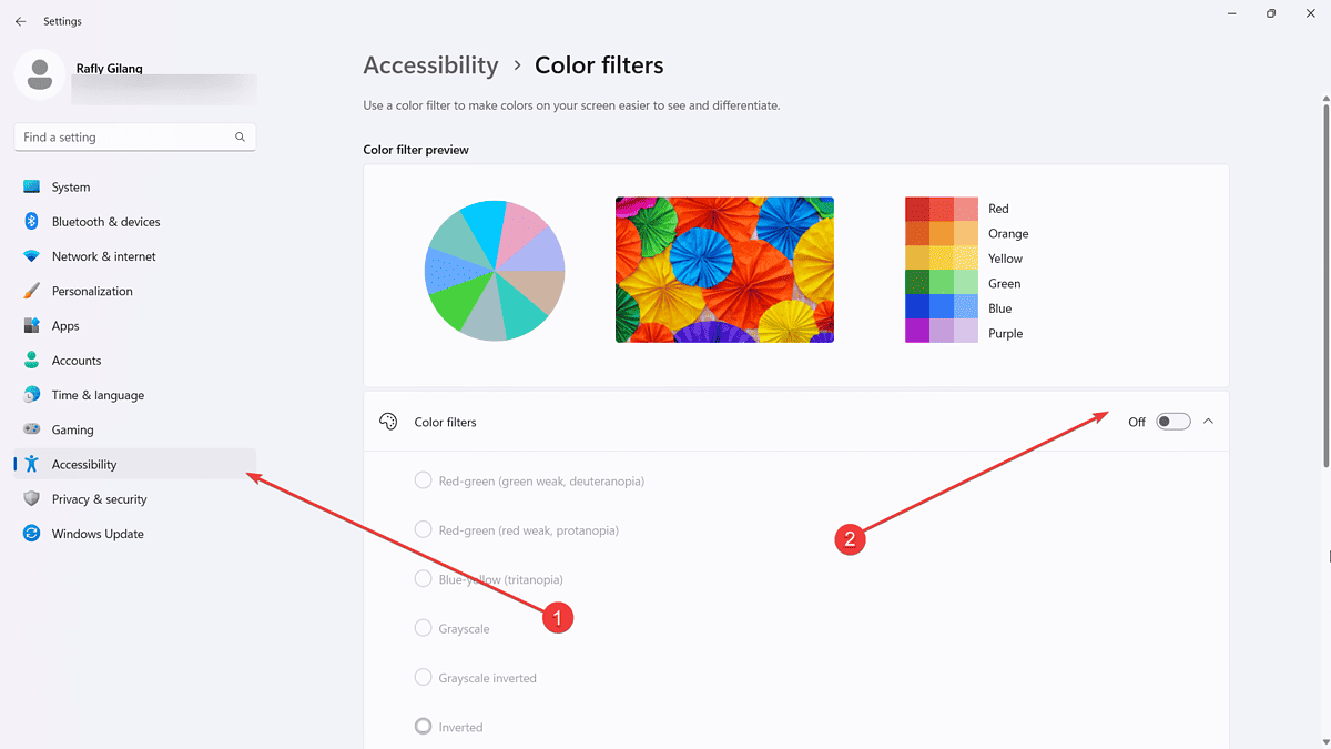 How to use color filter in Windows 11 easily for color-blind users