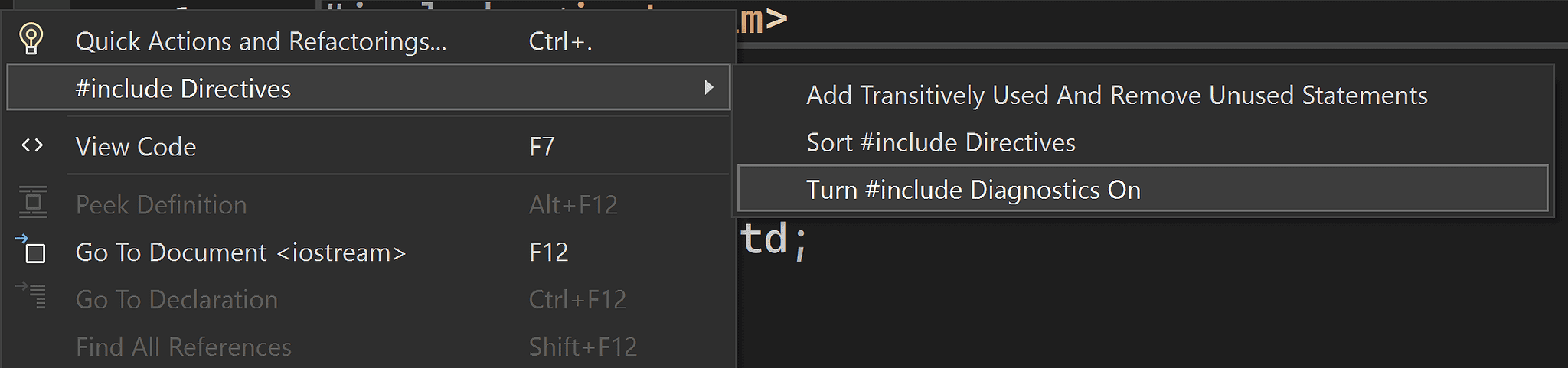 #include Diagnostics feature arrives in Visual Studio 2022
