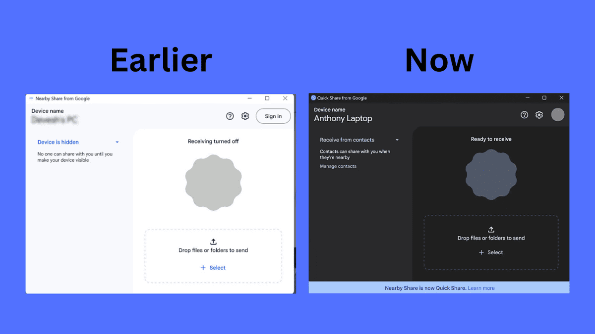 First look of Quick Share's Windows app