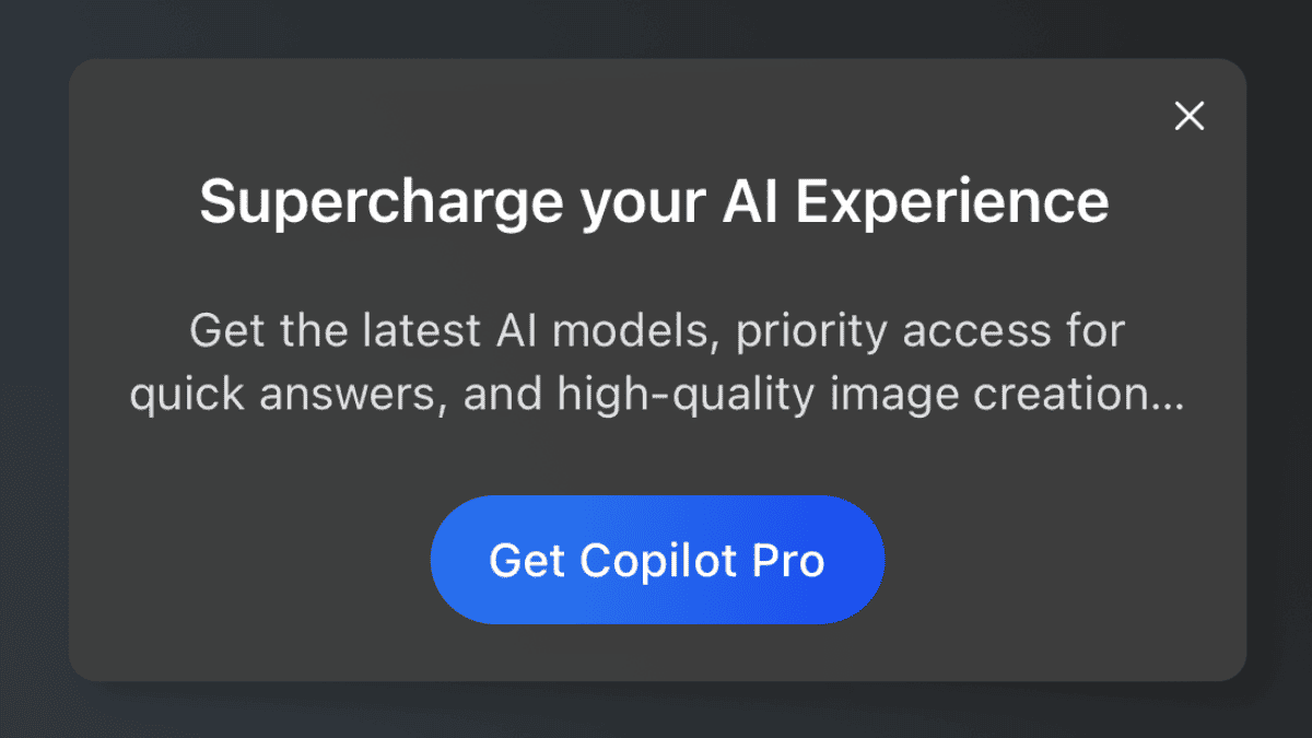 Copilot Pro promoted on Microsoft Edge mobile tab page
