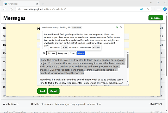 Microsoft Edge unveils now text editing features: rewriting with ...