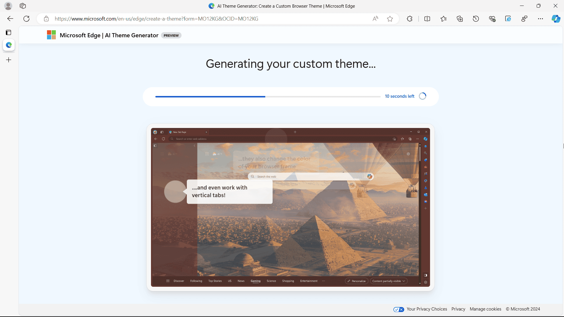 We tried AI theme generator from Microsoft Edge v. 126, and it still ...