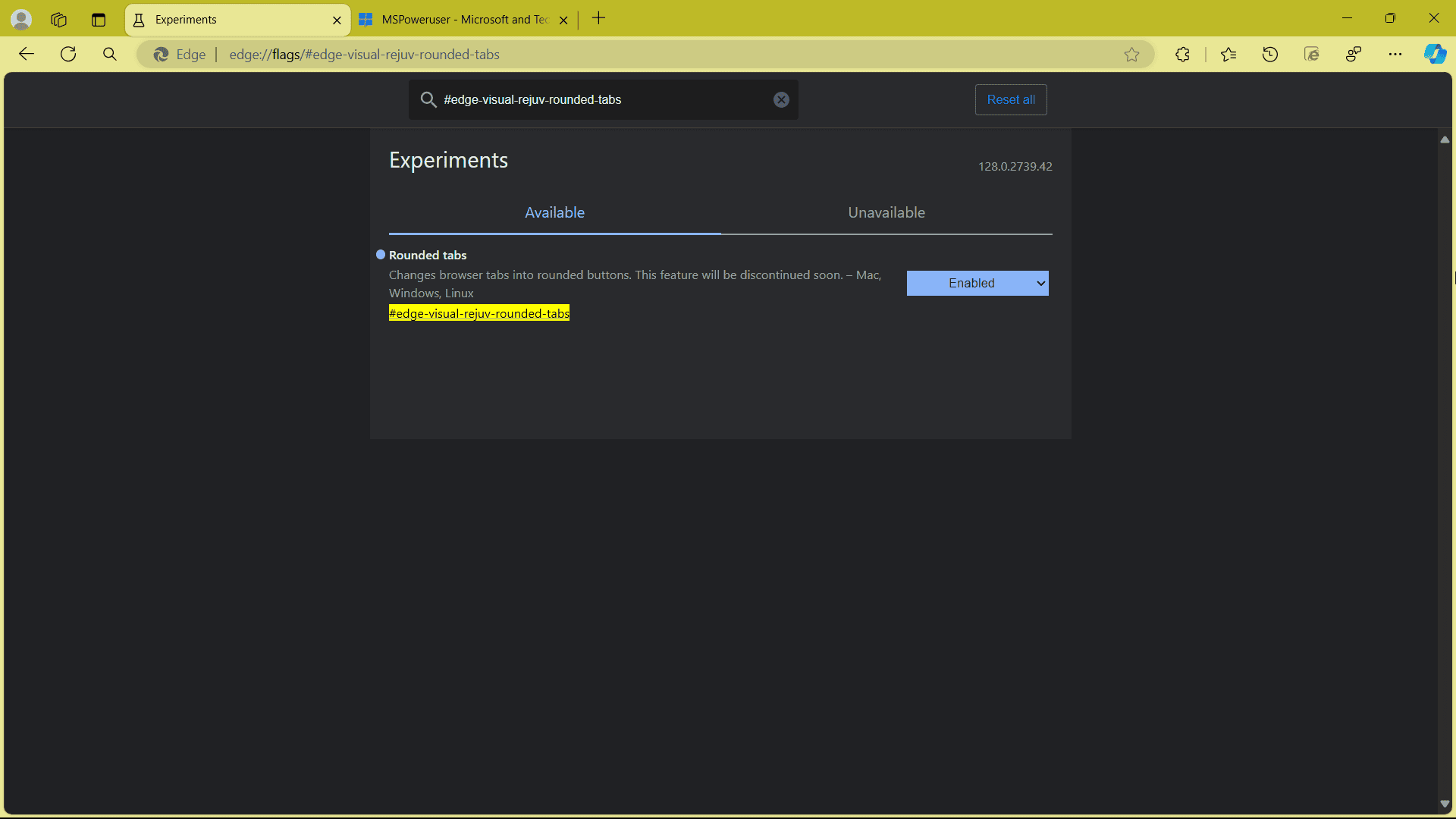 Edge rounded tabs are so buggy that they're being removed