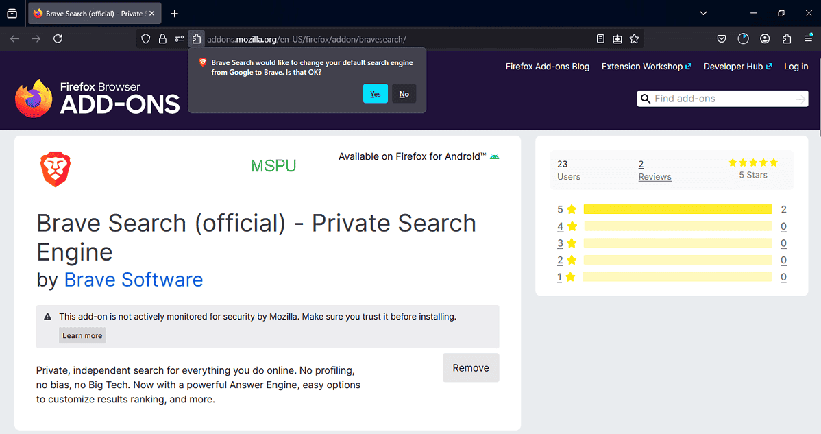 Brave releases Brave Search Extension for Firefox